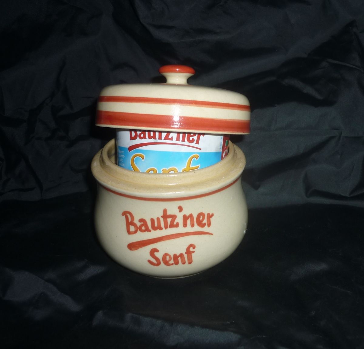 keramik, senftöpfe, bautzner, dosen, becher, senftopf, pott, holzlöffel ...